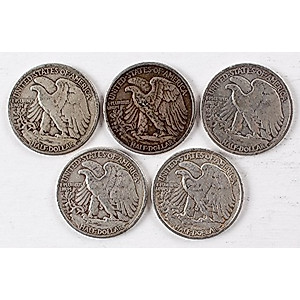 Walking Liberty Set of 5 Half Dollars All Different Dates VG and Better