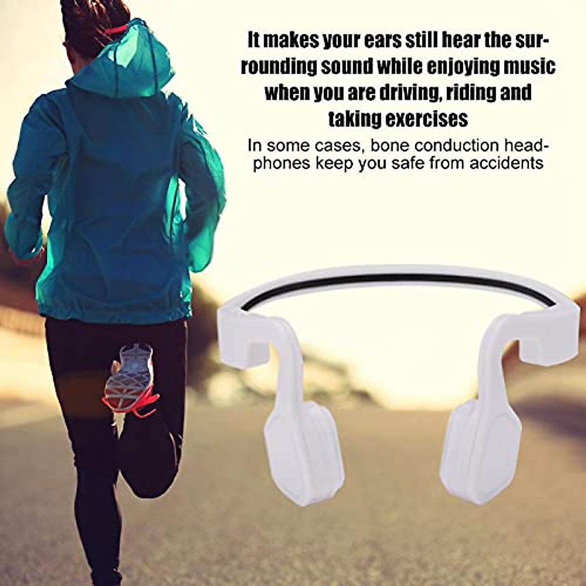 ASHATA Bone Conduction Headphones, Bluetooth 4.2 CVC Noise Cancelling Bone Conduction Outdoor Sports Stereo Earphone Headset for Walking, Hiking, Running(White)