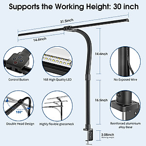 Zrfmib LED Desk Lamp, 24W Double Head Desk Lamp with Clamp, Modern Eye Caring Architect lamp with 5 Color Modes and 5 Dimmable, for Workbench, Monitor, Reading, Home Office