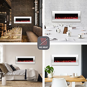 Electric Fireplace - 50 Inch Wall Mounted Fireplace with 10-Color LED Flames, 3 Backgrounds, Adjustable Brightness, and Remote by Northwest (White)