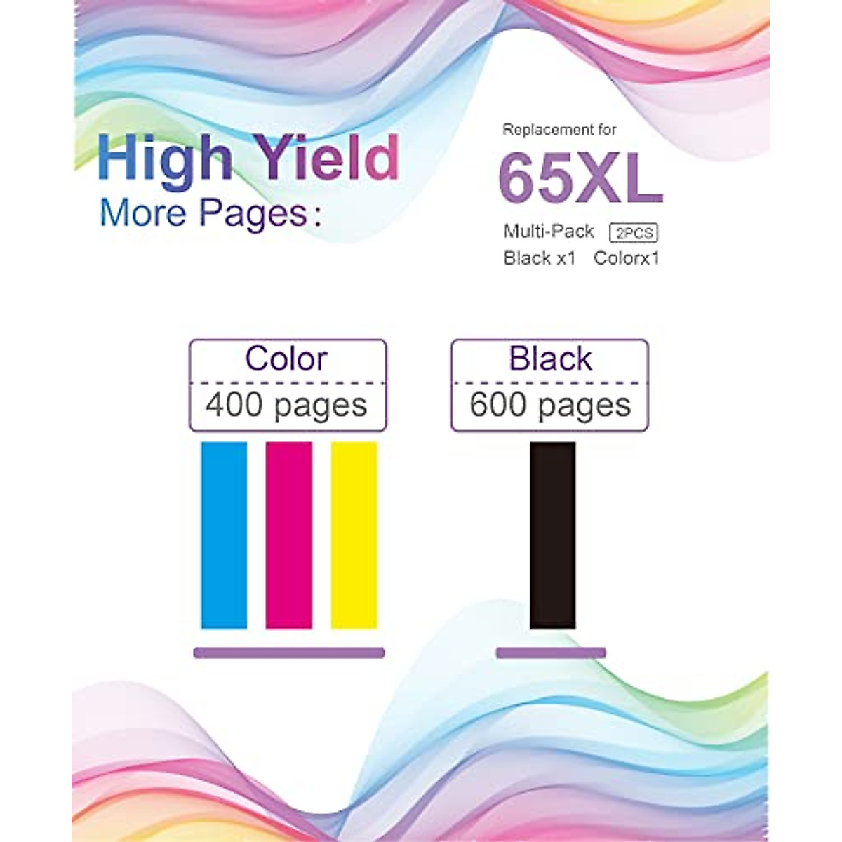 Ubinki Remanufactured 65xl Ink Cartridges Replacement for HP 65XL 65 Ink to use with Envy 5055 5052 5058 DeskJet 3755 2655 3720 3722 3723 3752 3758 2652 2624 Printer High Yield (1 Black 1 Tri-Color)