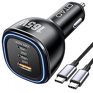 OTAO 165W USB C Car Charger,3 Ports Fast Charge Adapter PD3.1 140W PPS 45W+PD 35W PPS 25W+USB 30W Type-C Car Phone Charger for iPhone15 14 13 12 Pro Max Plus,Samsung,iPad MacBook Pro Air Laptop