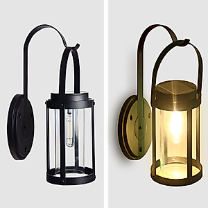 Lxcom Lighting Solar Wall Light Outdoor Solar Deck Lights Solar Powered LED Wall Light Lantern with Hook Decorative Solar Fence Lights Waterproof Wall Sconce for Home Garden Lawn, Warm White