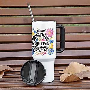 AGH 2 Pack 40 oz Sublimation White Tumbler with Black Handle and Stainless Steel Straw, Insulated Double Wall Vacuum Reusable Cups with Black Leakproof Lid