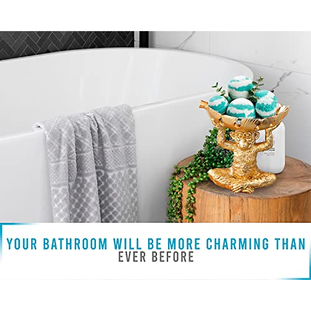 Adorable “Monkey” Candy Tray Made of Resin – Monkey Sculpture w/Split Leaf Dish for Snacks, Nuts, Candies & More – Decorative Holder w/Golden Finish for Keys or Jewelry – Ornament for Modern Decor