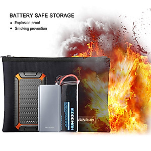 JUNDUN Fireproof Document Bags,14.2”x 10.0”Waterproof and Fireproof Money Bag,Fireproof Safe Storage Pouch with Zipper for A4 Document Holder,File,Cash and Tablet