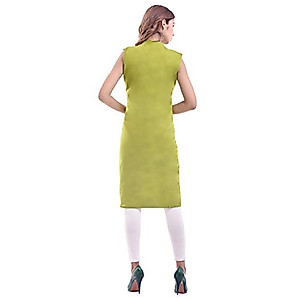 Chichi Indian Women's Cotton Plain Green Kurti Sleeveless Top