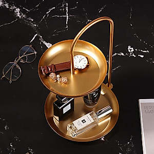 Aendraty Necklace Holder Jewelry Stand Display 2-Tier Tabletop Jewelry Organizer Tower for Show Jewelry Bracelets Necklaces Earrings with Two-Tiered Storage Tray （Nordic Style） Gold