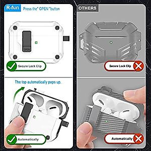 R-fun Airpods Pro 2nd Generation/1st Generation Case Cover with Automatic Snap Switch, Secure Lock Clip Super Protective for Airpods Pro Case (2019/2022) with Keychain for Men Women，White