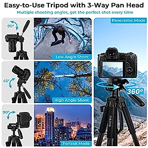 ZIKZOK 75 Inch Camera Tripod, Lightweight Travel Aluminum Cell Phone Video Tripod for DSLR/SLR/DV/GoPro/iPhone with Bag (Weight 2.8Lbs/Load 11Lbs)