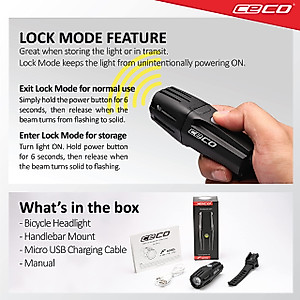 CECO-USA: 1,200 Lumen USB Rechargeable Bicycle Headlight – FLEXIBLE MOUNT VERSION- Tough & Durable IP67 Waterproof & FL-1 Impact Resistant– Super Bright Model F1200– For Commuter, Road, Mountain Bikes