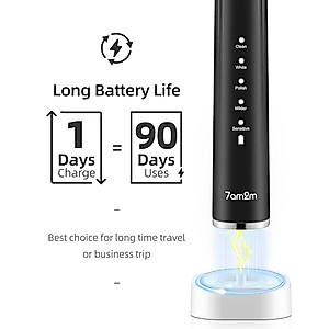 7AM2M Electric Toothbrush 2 Pack Set for Kids and Adults, 12 Brush Heads,5 Adjustable Modes, Built-in 2-Minute Smart Timer,Wireless Fast Charge for 60 Days,IPX7 Waterproof SonicToothbrush(Black+Pink)
