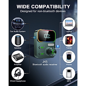 Bluetooth 5.3 Aux Receiver for Car, [Upgraded Enhanced Mic & LED Display] Bluetooth Car Adapter,Wireless Audio Receiver for Car/Home Stereo/Wired Headphones/Speaker,Hands-Free Call