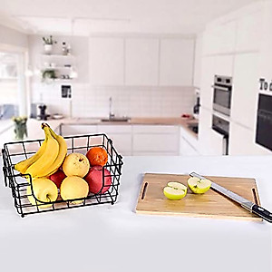 HUIFAHUO Stackable Wire Fruit Bowl with Cutting Board - Countertop Fruit and Vegetable Storage, Black Fruit Basket for Kitchen Countertop