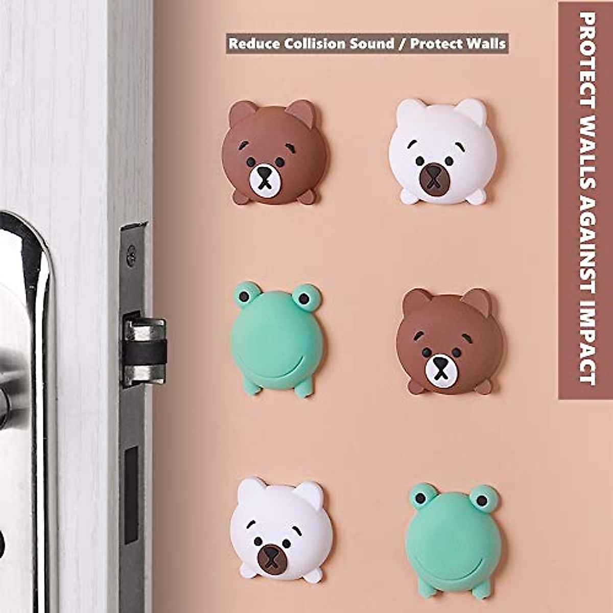 Door Handle Bumper 8 PCE Self-Adhesive Cartoon Animals Wall Protector Door Knob Wall Shield Rubber Buffer Crash Pads Door Stoppers for Furniture Glass Table, Bear Deer Frog Cat Chicken & White Cloud