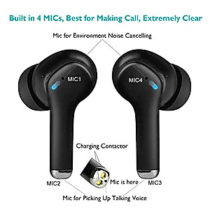 Holiper Bluetooth Earbuds with 4 Mic, Wireless Headphones with ENC Noise Cancelling, in Ear Bluetooth Earphones, Cordless Ear Buds IPX5 Waterproof Touch Control, Black