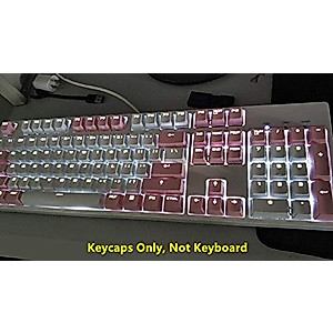 104 Keys Pink White Doubleshot Laser Carving Thick PBT Keycaps ANSI Layout OEM Profile for Cherry MX Gaming Mechanical Keyboard (Pink&Blue)