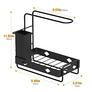Purboah Kitchen Sink Caddy,Sink Organizer Large with Higher Towel Rack and Drain Tray,Sponge Soap and Brush Holder Rustproof