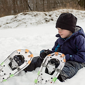 G2 16 Inch Kids Snowshoes Set with Trekking Poles, Snow Baskets, Storage Bag, Fast Ratchet Binding Design, for Child Youth Boys and Girls, Green