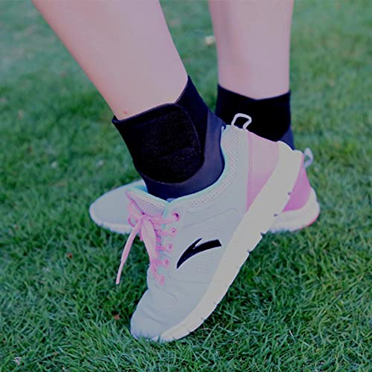 Manheat Ankle Support Brace Breathable Adjustable Compression Fitness Left+Right Ankle Braces Elastic Sprain Foot Sleeve Sports Ankle Strain Strap Plantar Fasciitis Achilles Tendonitis 1 Pair (Black)