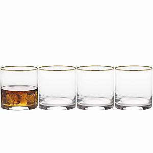 Mikasa Julie Gold Set of 4 Double Old Fashioned Rocks Glass, 15-Ounce, Clear