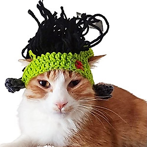 Bonaweite Pet Hat, Dog Cat Handmade Knitted Woolen Yarn Frog Cap, Grooming Accessories Apparels Puppy Teddy Cartoon (S fit for Cats Head Girth 8.66" - 9.44", Punk)