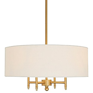 Amazon Brand – Stone & Beam Contemporary Pendant Chandelier with White Shade - 20 x 20 x 42 Inches (Adjustable Height), Antique Brass