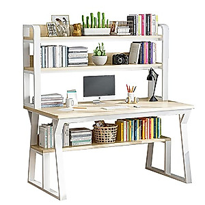 QQXX Computer Desk with Hutch and Bookshelf,47 inch Large PC Table with Metal Legs,Home Office Table Desk with Storage Shelves,Study Writing Workstation,Easy Assemble,White,31x20x29inch