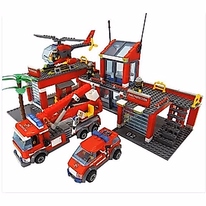 General Jim's Fire Station Multi Emergency Vehicle 774 Piece Modular Building Block Bricks Amazing Colorful 2 Level Fire Station Building Block Bricks Toy with Helipad - for Teens and Adults