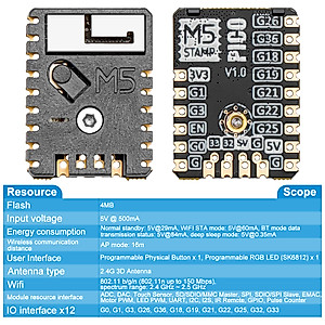 MakerFocus M5Stack M5Stamp Pico Development Kit: 2pcs ESP32-PICO-D4 2.4GHz WiFi IoT Development Board Microcontroller Industrial, Smart Home, Medical Supports Ar duino, MicroPython, ESP32-IDF, UIFlow