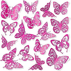 3D Butterfly Wall Decor 60pcs 5 Styles 3 Sizes Butterflies Wall Sticker Removable DIY Hollow PVC Butterfly Wall Decals for Kids Baby Bedroom Girls Teens Nursery Classroom Wedding Birthday Cake Party