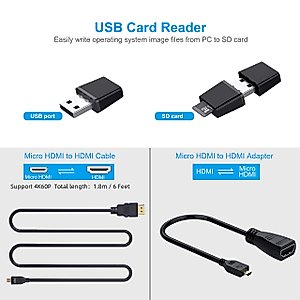 Miuzei Case for Raspberry Pi 4 with Fan, 3A USB-C Power Supply, 1.5M Micro HDMI Cable, HDMI-Micro HDMI Adapter, 4 Aluminum Heat Sinks, USB Card Reader (Raspberry Pi 4 Not Included