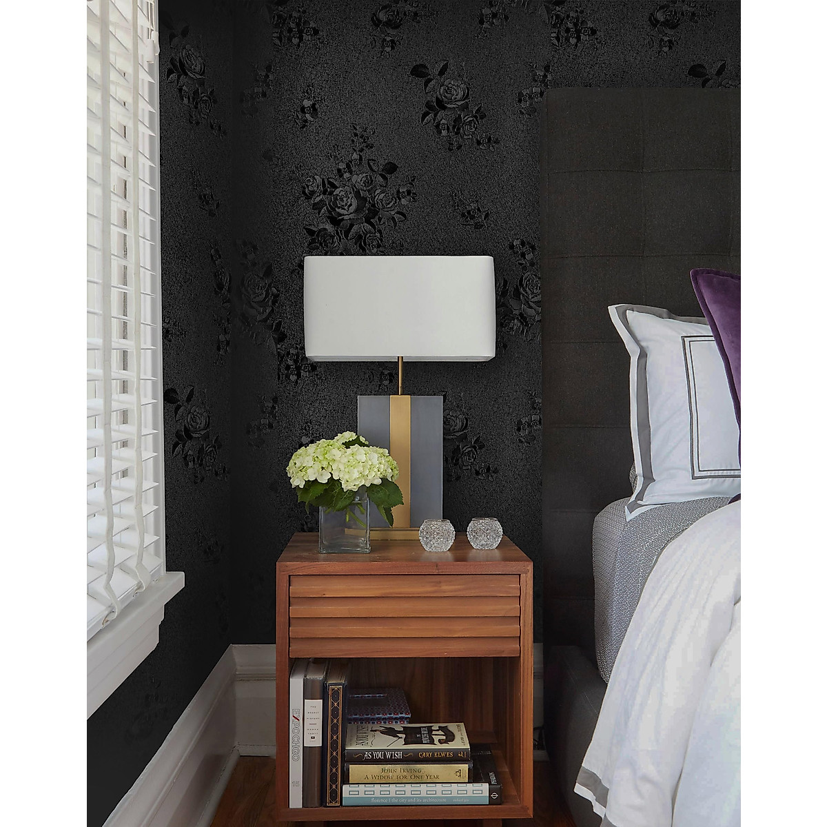 Erfoni Black Wallpaper Peel and Stick Wallpaper Black Floral Embossed Contact Paper 17.7inch×118.1inch Removable Textured Flower Wallpaper Self Adhesive Thicken Countertops Cabinets Contact Paper