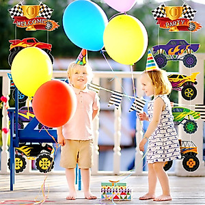Truck Themed Party Decorations Car Cardboard Cutout Checkered Flag Birthday Party Banner Welcome Porch Sign Door Hanger Car Party Supplies Hanging Banner Welcome Sign Ornament