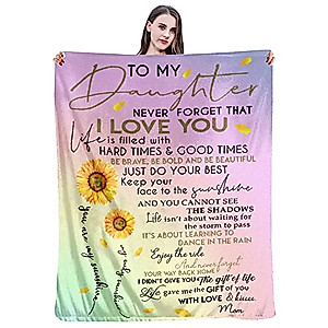 Sunflower Blanket to My Daughter from Mom Super Soft Warm Fuzzy Letter Printed Fleece Throw Blankets for Bed Couch Office Travel Daughter Gifts for Birthday Holiday Christmas 60"x50"
