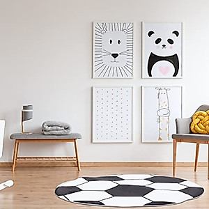 DECHOUS Round Soccer Rug Black White Football Soccer Shaped Floor Mat Decorative Door Play Area Rugs Living Room Bedroom Decor for Soccer Lovers Gift