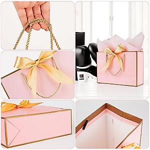 Gfractolux Large Gift Bags for Present, 1 Pcs Gift Bags for Women Men with Tissue Paper and Cards, Gift Bags for Birthdays, Baby Shower, Wedding, Party, Holiday 14.2" x 9.8" x 4.7" (Pink and Gold)