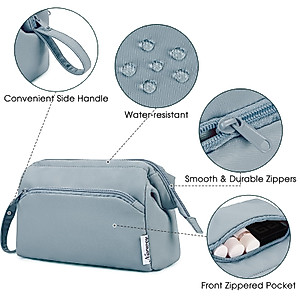 Narwey Wide-open Makeup Bag Women Make up Bag Travel Cosmetic Bag Organizer Toiletry Bag for Cosmetics Toiletries Accessories (Greyish Blue)