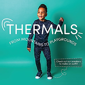 Lone Cone Kids Thermal Underwear Set, Super Comfy Girls & Boys Thermal Underwear Set With Fleece Lined Top And Bottom Matching Set In Fun Patterns For Toddlers And Kids, Medium, Camo