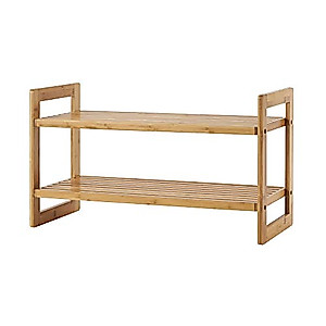 TRINITY Basics EcoStorage 2-Tier Bamboo Shoe Organizer, Shoe Rack for Closet or Entryway Stores Up to 12 Pairs of Boots, Sneakers, Heels, and More, Natural Finish, 2-Pack