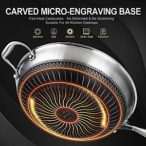 MICHELANGELO Wok Pan with Lid, 12.5 Inch Stainless Steel Wok with Lid, Woks & Stir-fry Pans with Honeycomb Coating, Nonstick Wok Flat Bottom, Induction Wok Pan