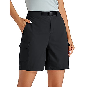 CRZ YOGA Stretch Hiking Cargo Shorts for Women 7'' - UPF 50+ Waterproof Lightweight Summer Outdoor Golf Shorts with Pockets Black_Shorts X-Small