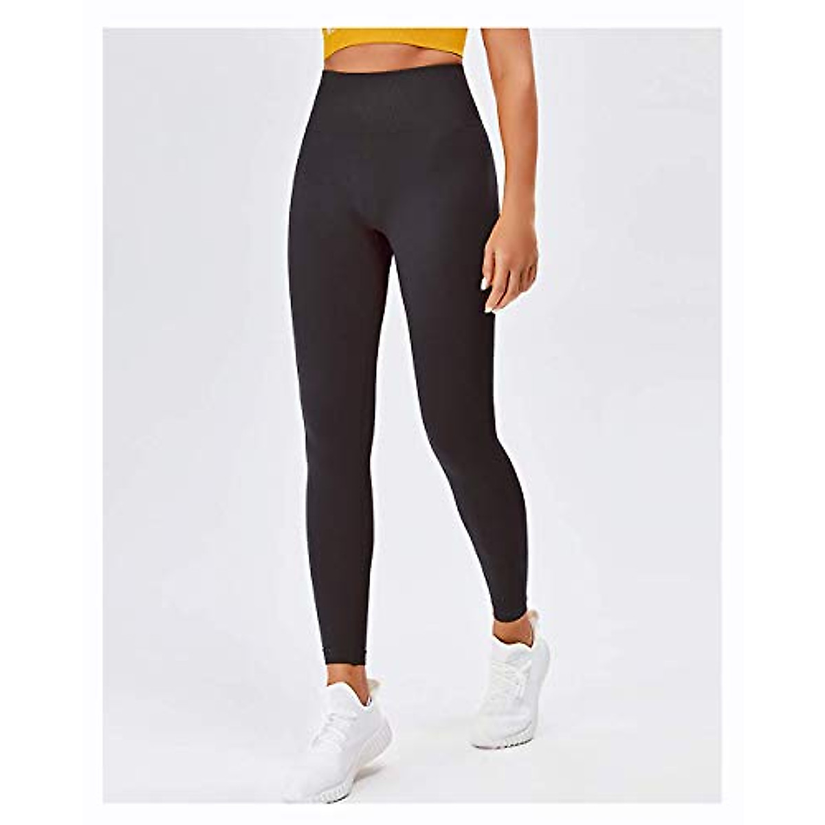 MOSHENGQI Womens Seamless Butt Lift Leggings High Waisted Yoga Pants Ribbed Workout Slimming Tights(Medium,#7 Seamless Black-2)