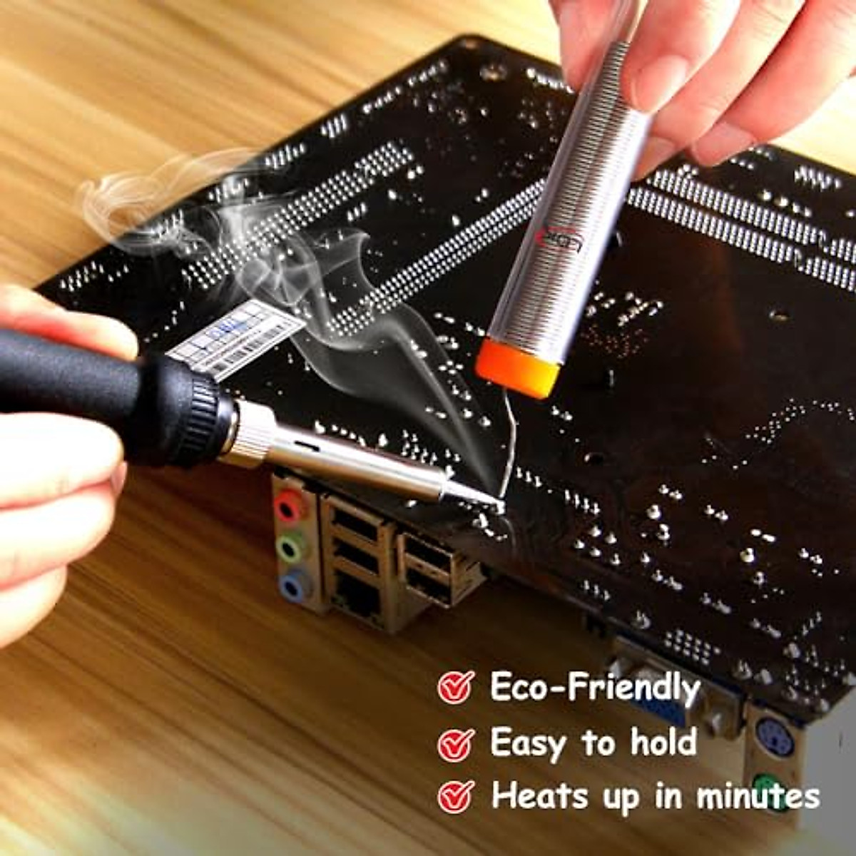 LDK Soldering Iron Kit Electronics, [Upgraded] Full Set 60W 110V Adjustable Temperature Welding Tool with 5pcs Different Tips, Stand, Tweezers, Sponge, Flux Pen, Solder Wire and User Manual