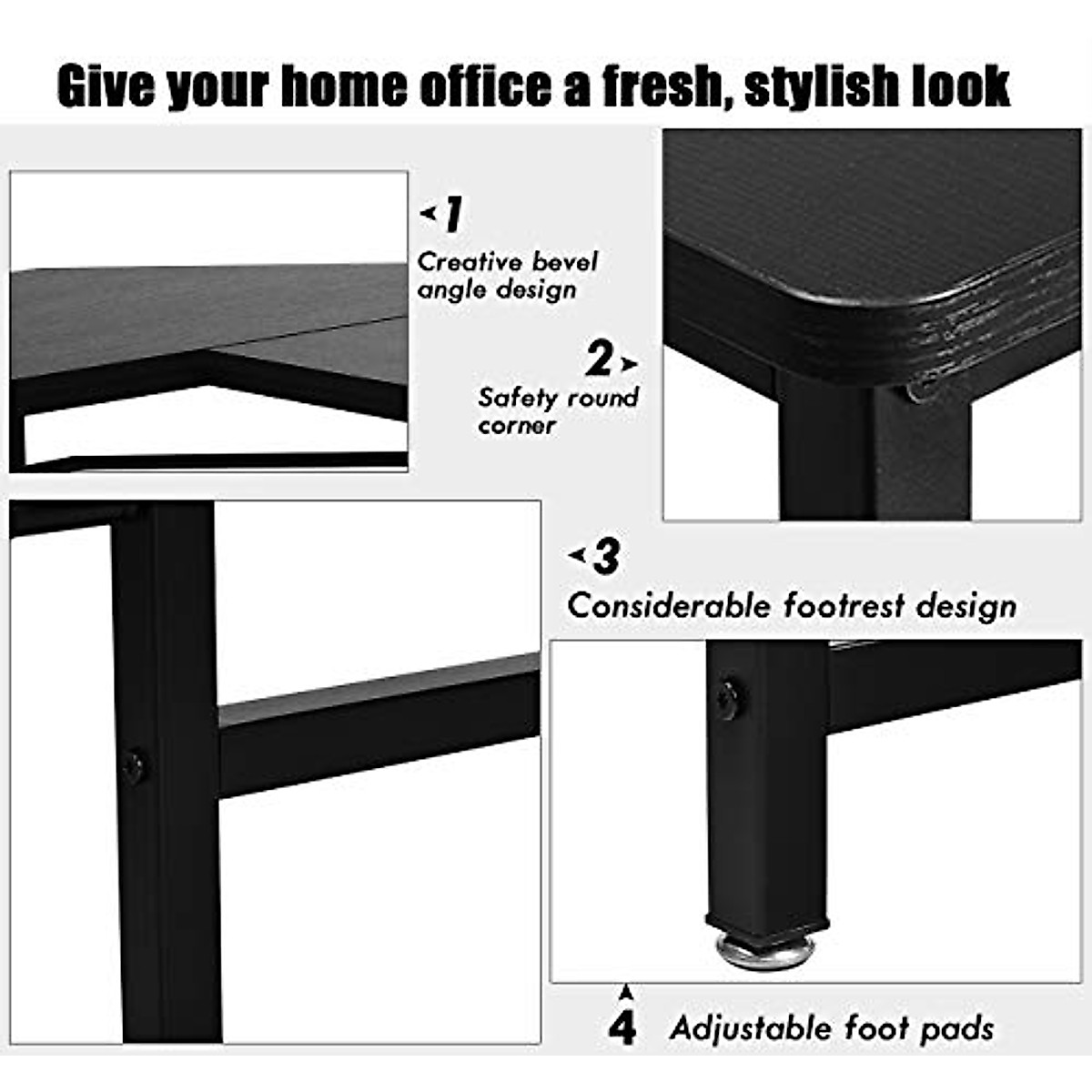 Tangkula L-Shaped Desk, 66 Inch Home Office Computer Desk PC Laptop Study Table with CPU Stand & Spacious Surface, Computer Workstation with Adjustable Foot Pads, Black