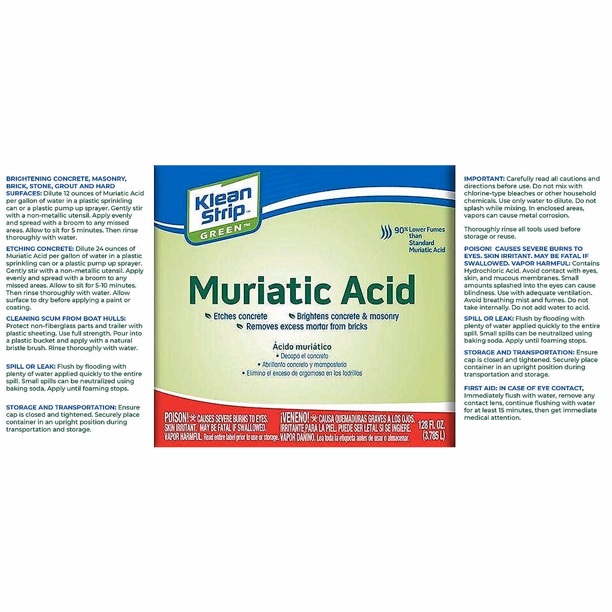 Klean Strip Green Muriatic Acid-Eco friendly Brightens Masonry Etch Concrete Removes Excess Mortar from Bricks and Cleans Algae and Scum-1 Gallon Plus Centaurus AZ Chemical Resistant Gloves