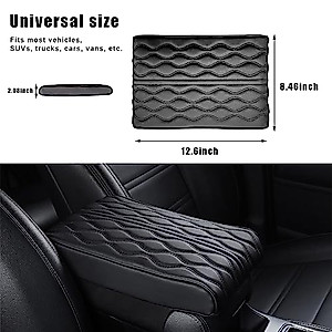 Ziciner Car Center Console Cover, 12.6" x 8.5" Leather Memory Foam Armrest Cushion Protection Pad, Waterproof Hand Rest Pillow with Height Increase, Universal Accessory for Most Car (Black)
