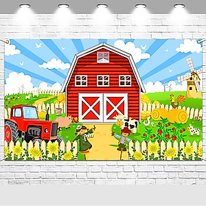 Avezano Red Farm Birthday Backdrop Barn Farm Birthday Party Banner Farm Animals Theme Baby Shower Party Decorations Background 70.8x43.3 inch