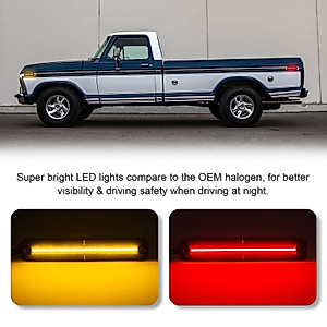 SHINEFIT LED Side Bumper Marker Lights Replacement for F0rd F100 F150 F250 F350 F500 Truck 1973-1979/ Bronco 1978-1979/ Econoline E100 E150 E250 E350 1975-1991, Smoke Lens