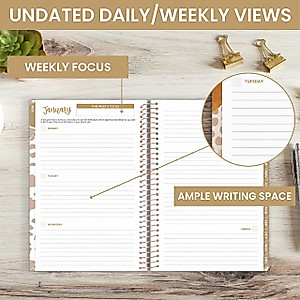 bloom daily planners UNDATED Calendar Year Day Planner - Passion/Goal Organizer - Start Anytime Monthly/Weekly Agenda Book with Tabs (January to December) - 5.5" x 8.25" - Tan Leopard